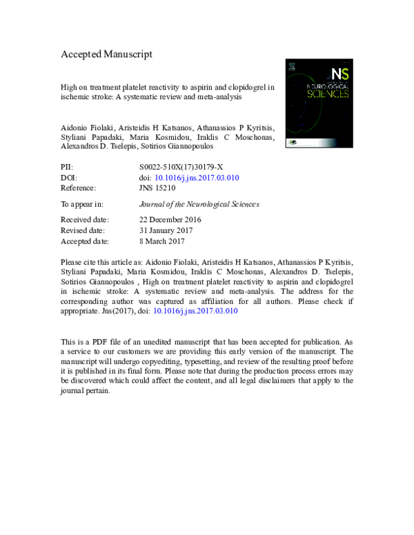 (PDF) High on treatment platelet reactivity to aspirin and clopidogrel ...