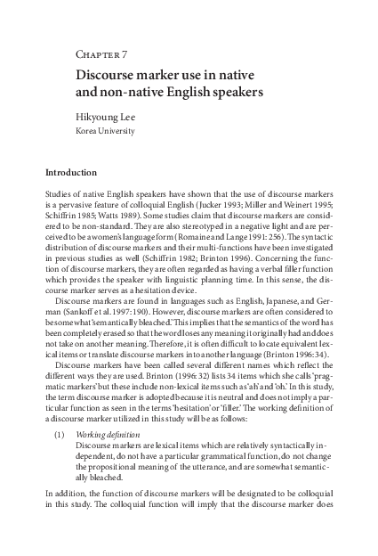 (PDF) Discourse marker use in native and non-native English speakers
