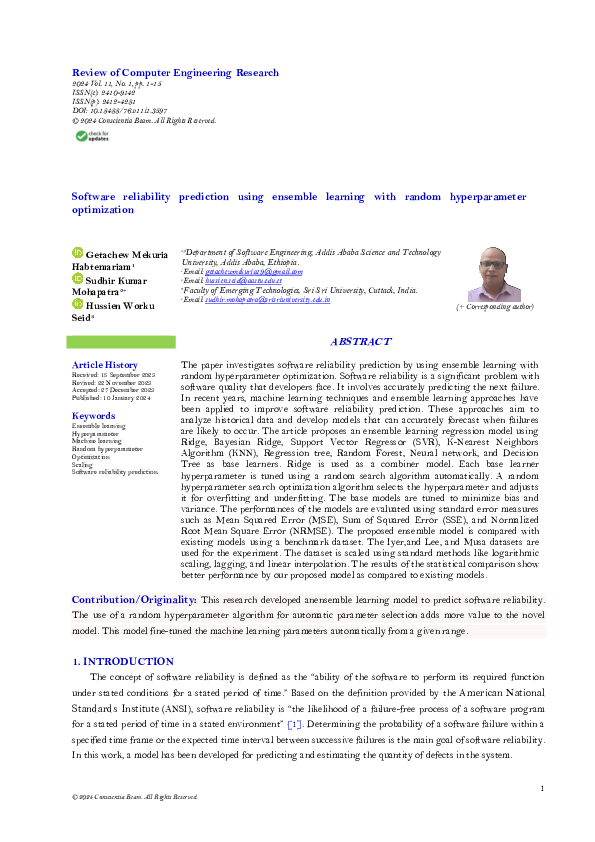 (PDF) Software reliability prediction using ensemble learning with random hyperparameter ...