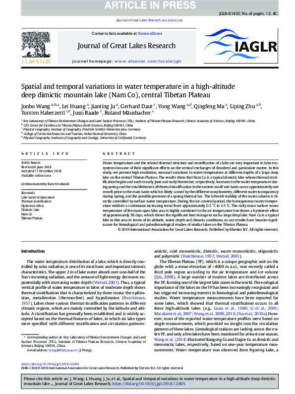 (PDF) Spatial and temporal variations in water temperature in a high-altitude deep dimictic ...