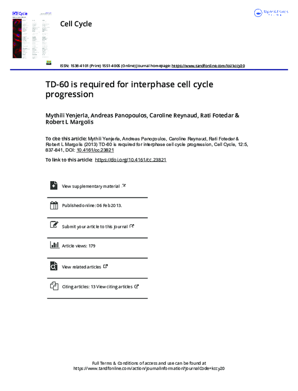 (PDF) TD-60 is required for interphase cell cycle progression