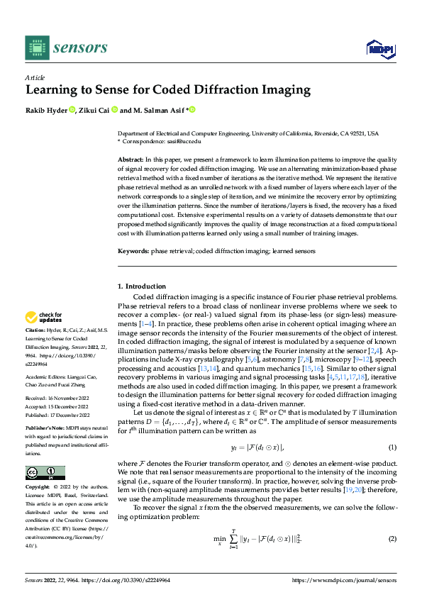 (PDF) Learning to Sense for Coded Diffraction Imaging