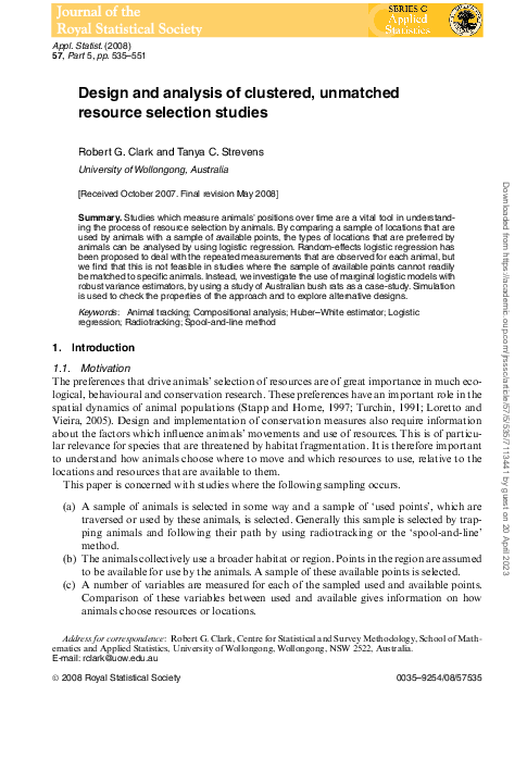 (PDF) Design and Analysis of Clustered, Unmatched Resource Selection Studies