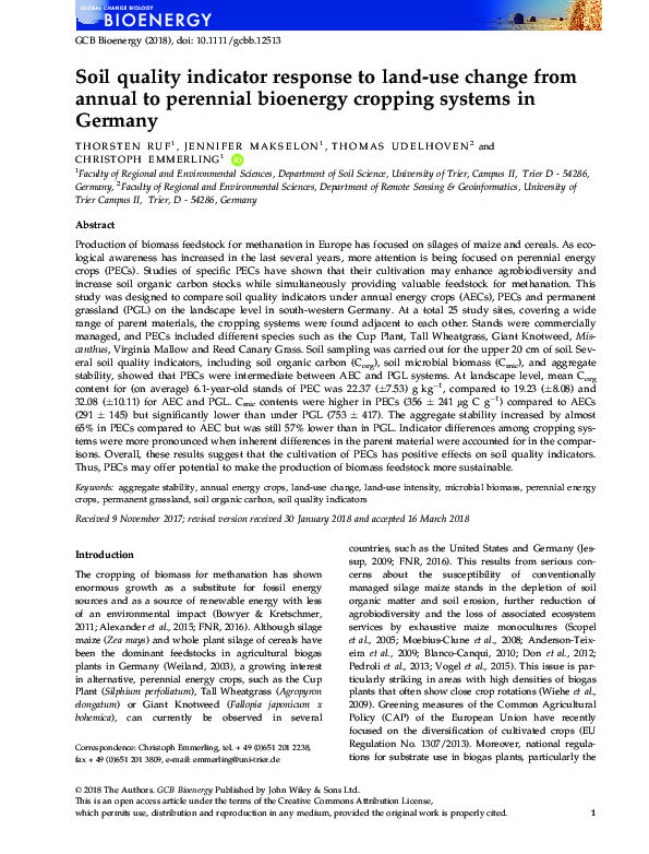 (PDF) Soil quality indicator response to land‐use change from annual to ...