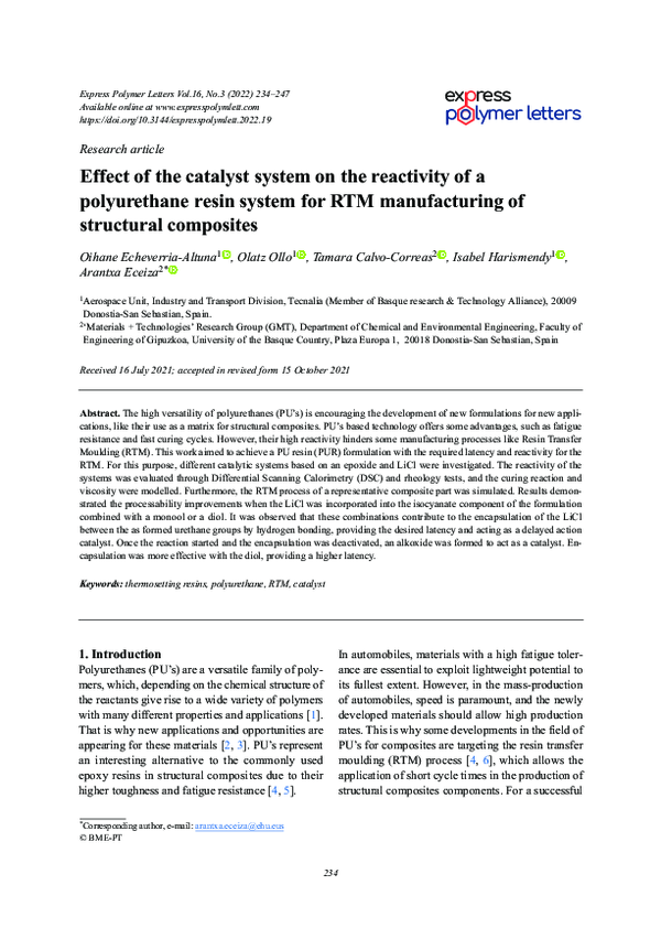 (PDF) Effect of the catalyst system on the reactivity of a polyurethane ...