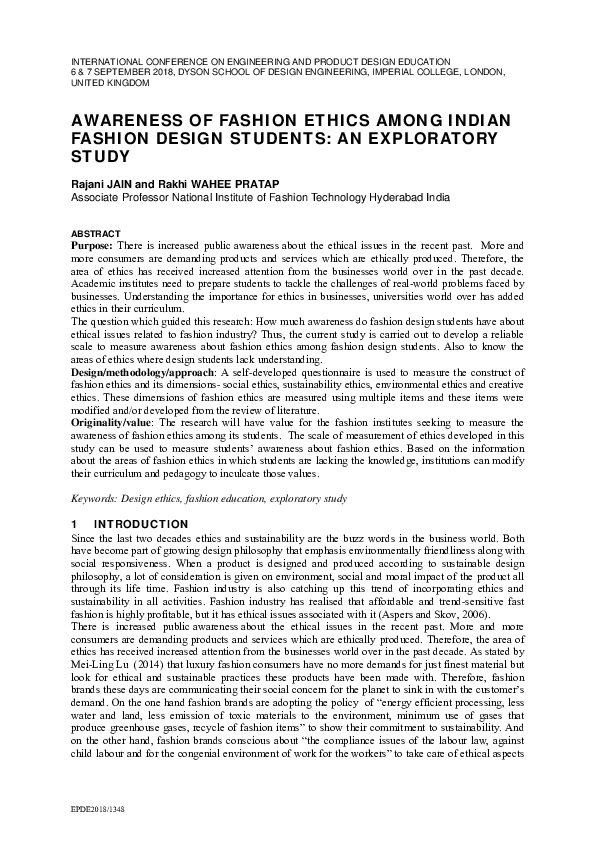 (PDF) Awareness of Fashion Ethics Among Indian Fashion Design Students ...