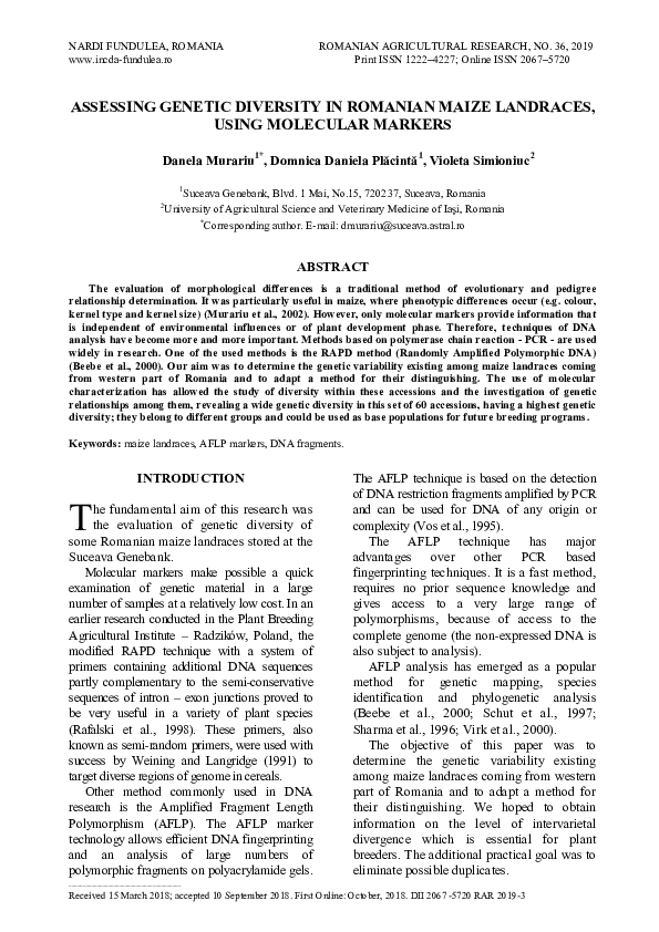 (PDF) Assessing Genetic Diversity in Romanian Maize Landraces, Using ...