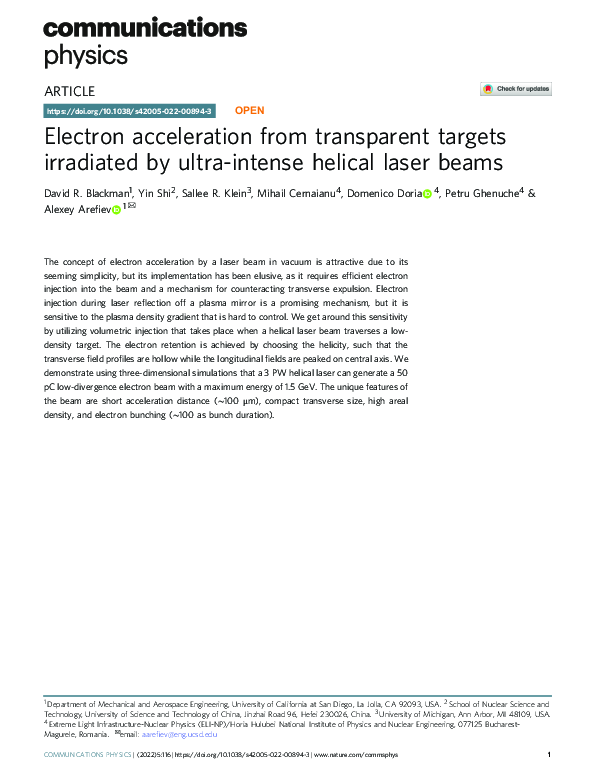 (PDF) Electron acceleration from transparent targets irradiated by ...
