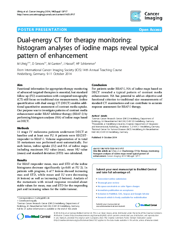(PDF) Dual-energy CT for therapy monitoring: histogram analyses of ...