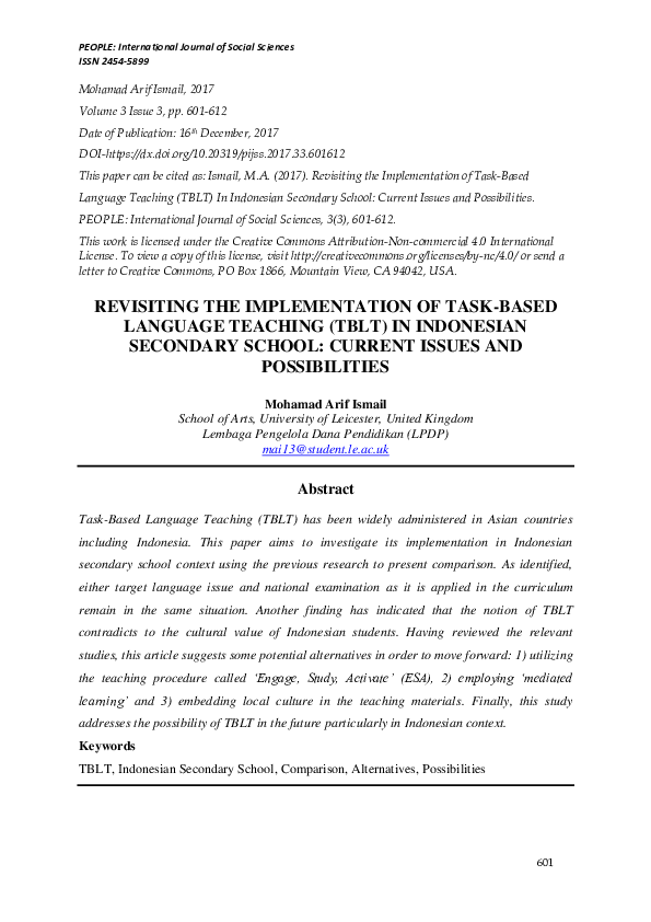 Pdf Revisiting The Implementation Of Task Based Language Teaching