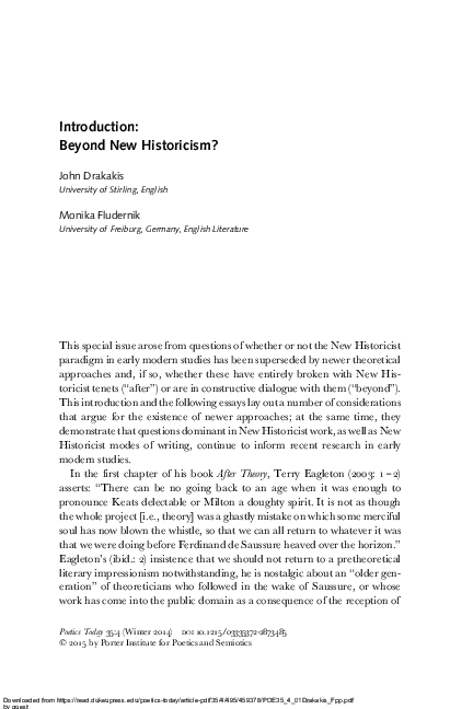 (PDF) Introduction: Beyond New Historicism?