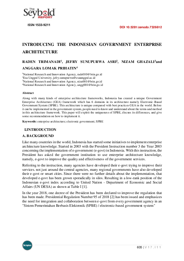 (PDF) Introducing the Indonesian Government Enterprise Architecture