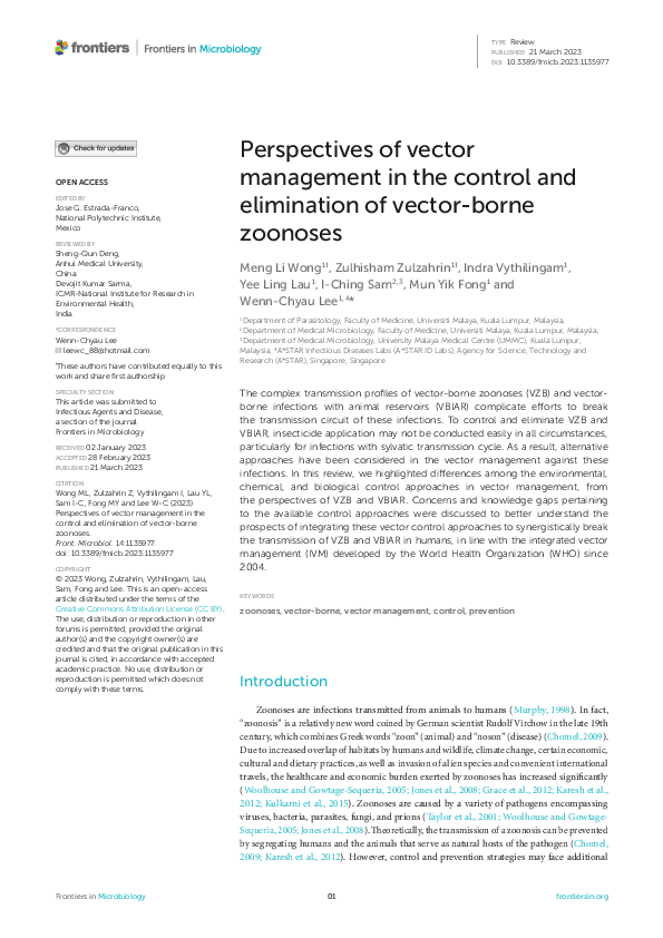 (PDF) Perspectives of vector management in the control and elimination ...