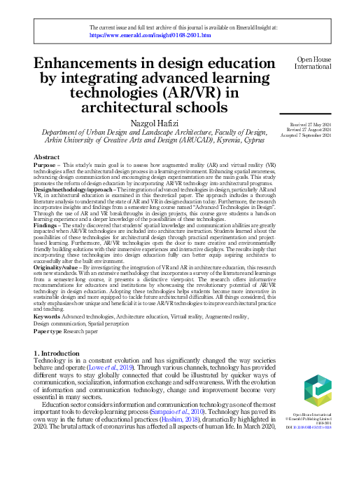 (PDF) Enhancements in design education by integrating advanced learning technologies (AR/VR) in ...