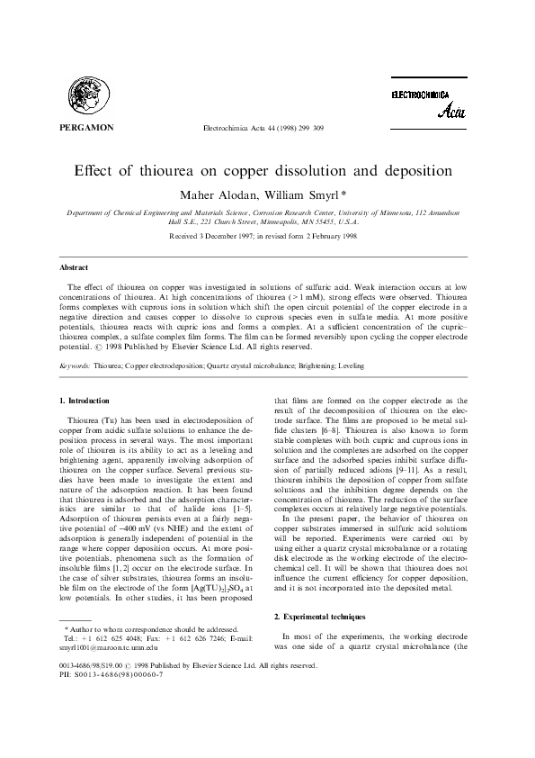 (PDF) Effect of thiourea on copper dissolution and deposition