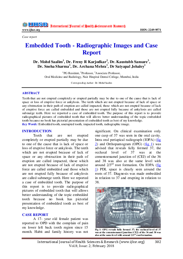 (PDF) Embedded Tooth - Radiographic Images and Case Report