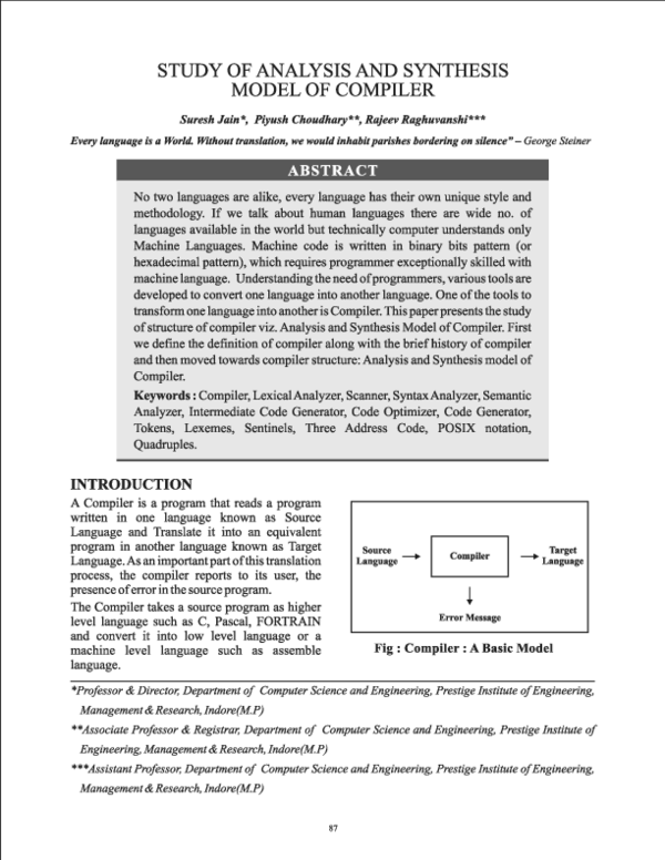 (PDF) Study of Analysis and Synthesis Model of Compiler