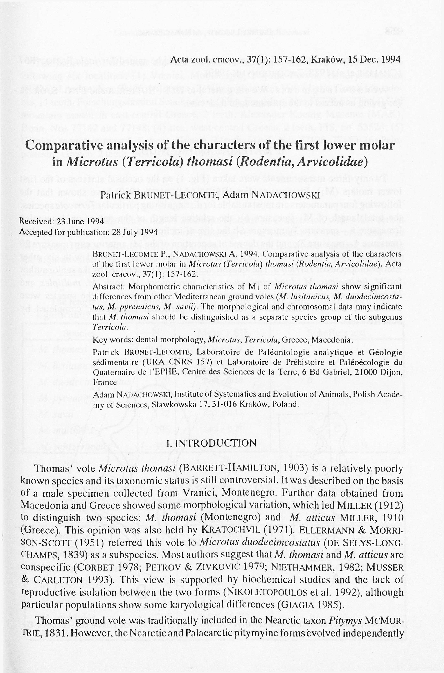 (PDF) Comparative analysis of the characters of the first lower molar ...