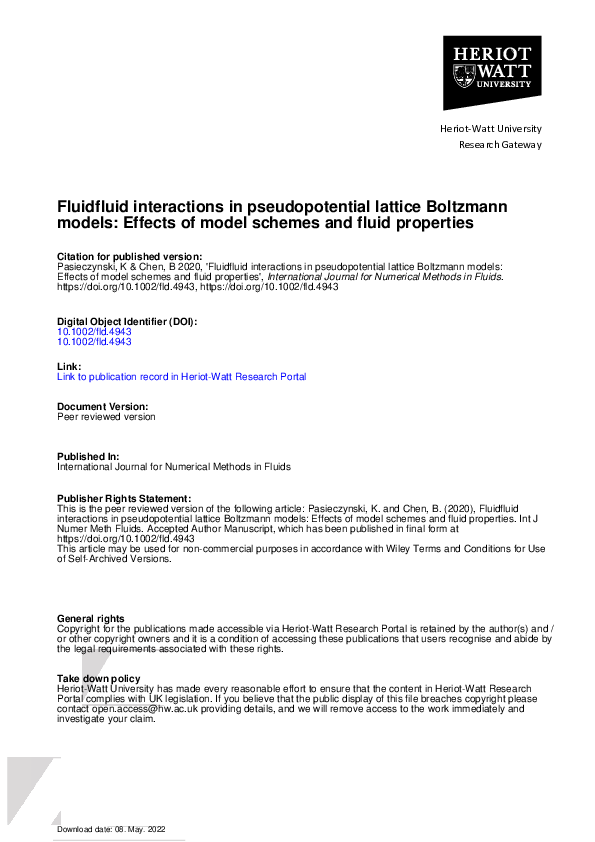 (PDF) Fluid–fluid interactions in pseudopotential lattice Boltzmann models: Effects of model ...