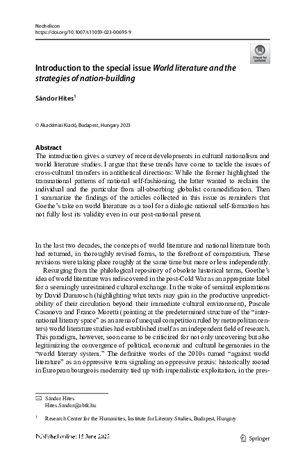 (PDF) Introduction to the special issue World literature and the ...
