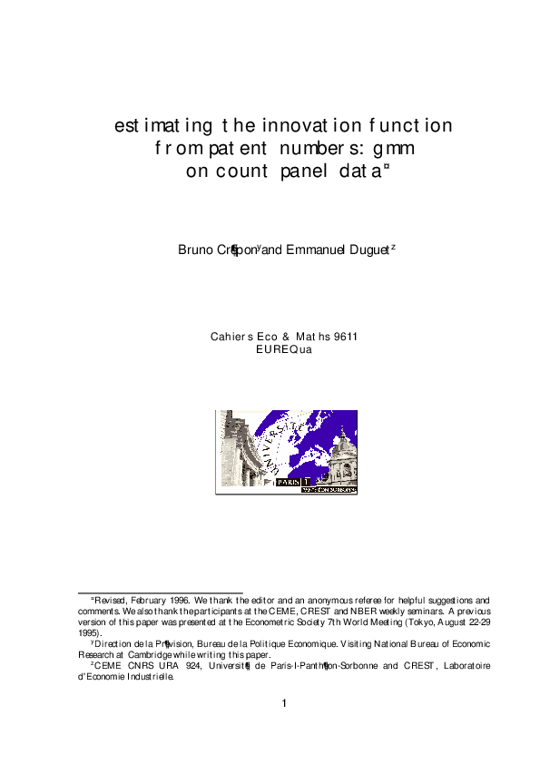 (PDF) Estimating the Innovation Function from Patent Numbers: GMM on Count Panel Data