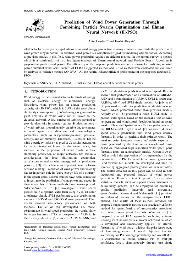 (PDF) Prediction of Wind Power Generation Through Combining Particle Swarm Optimization and ...