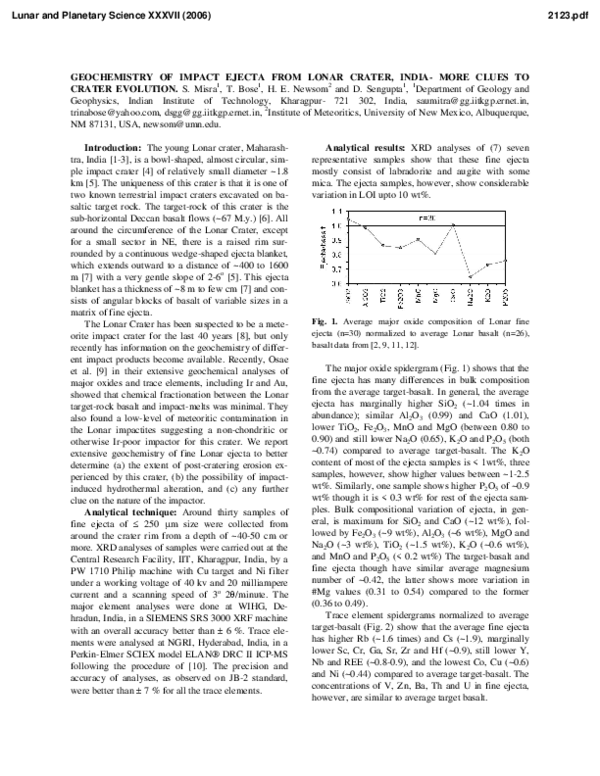 (PDF) Geochemistry of Impact Ejecta from Lonar Crater, India - More ...