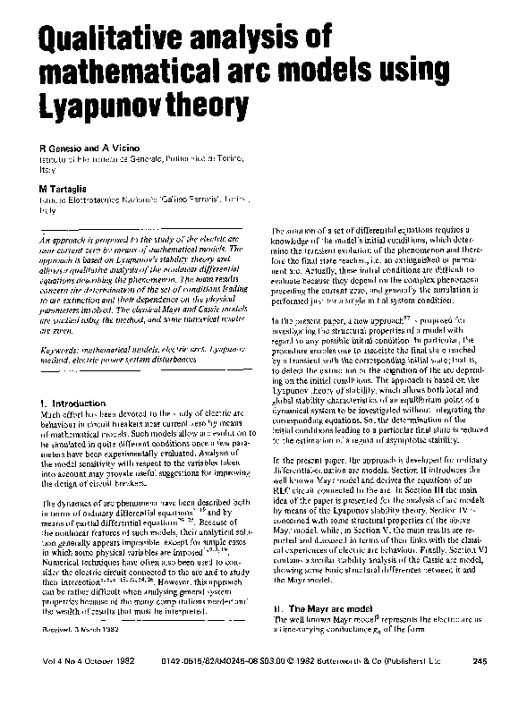(PDF) Qualitative analysis of mathematical arc models using Lyapunov theory