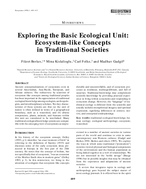 (PDF) Exploring the Basic Ecological Unit: Ecosystem-like Concepts in ...