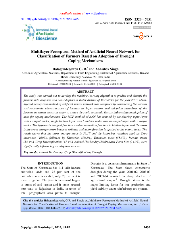 (PDF) Multilayer Perceptron Method of Artificial Neural Network for Classification of Farmers ...