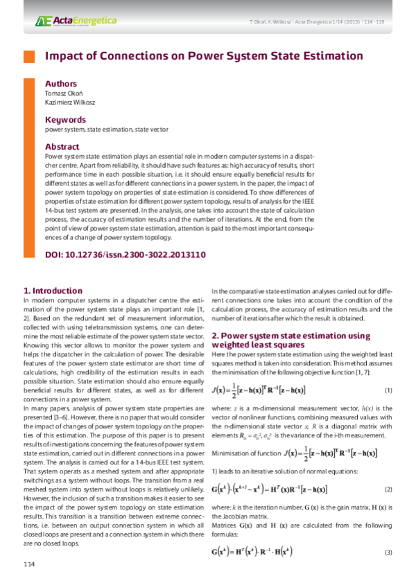 (PDF) Impact of Connections on Power System State Estimation