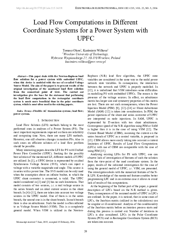 (PDF) Load Flow Computations in Different Coordinate Systems for a Power System with UPFC