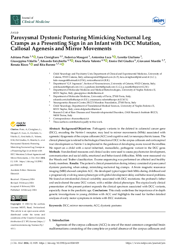 (PDF) Paroxysmal Dystonic Posturing Mimicking Nocturnal Leg Cramps as a Presenting Sign in an ...