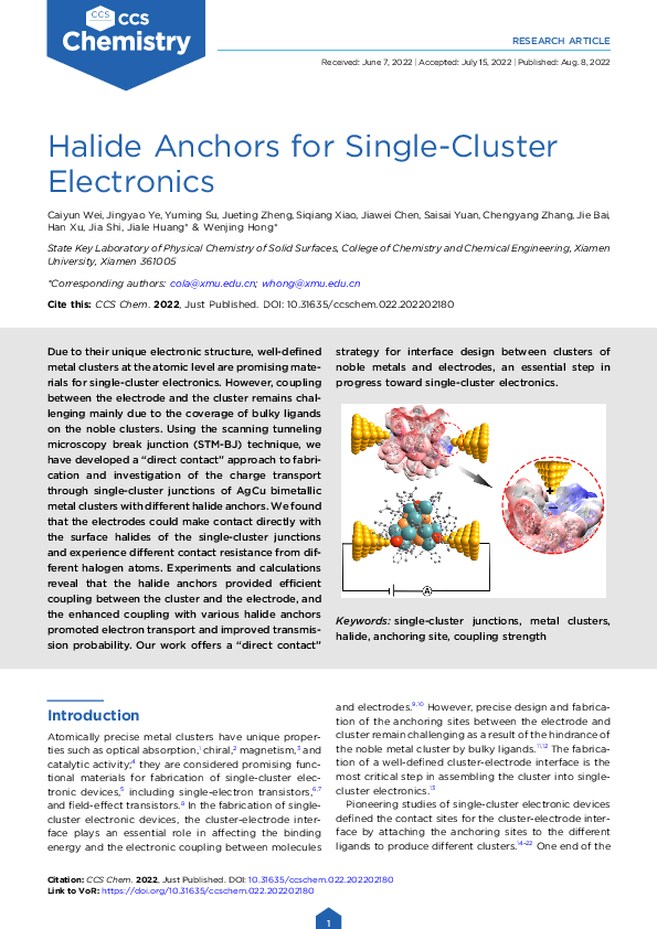 (PDF) Halide Anchors for Single-Cluster Electronics