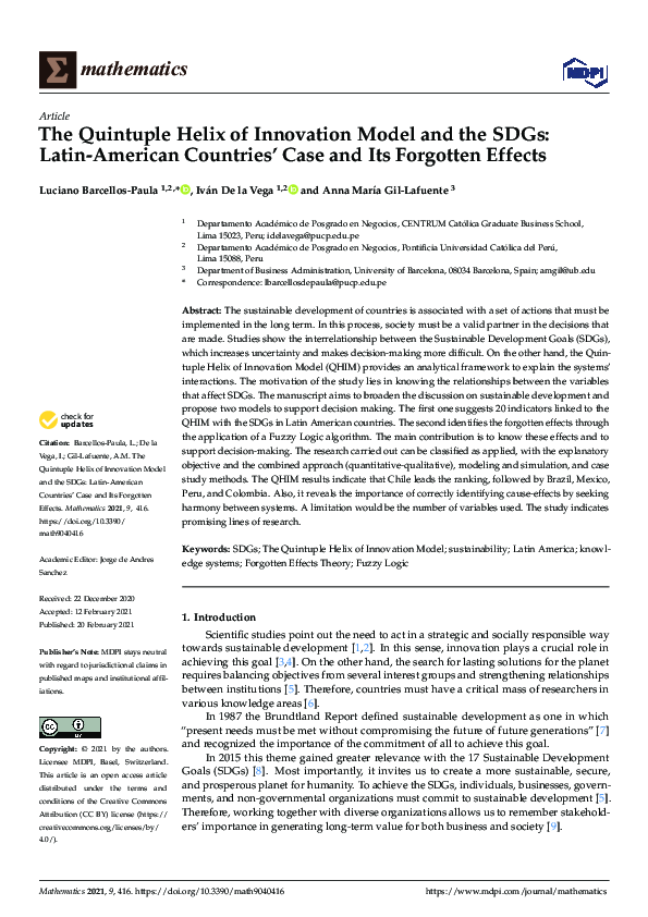 (PDF) The Quintuple Helix of Innovation Model and the SDGs: Latin ...