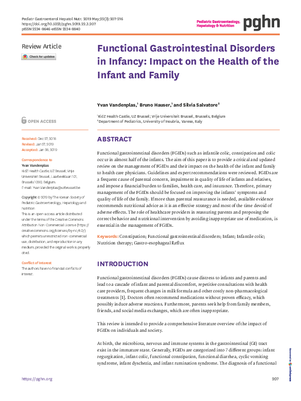 (PDF) Functional Gastrointestinal Disorders in Infancy: Impact on the ...