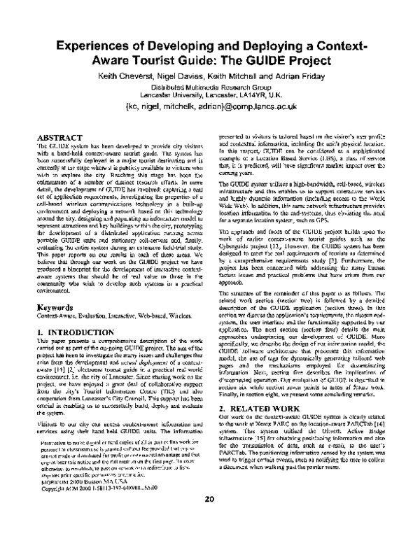 (PDF) Experiences of developing and deploying a context-aware tourist guide