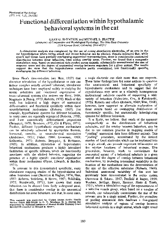 (PDF) Functional differentiation within hypothalamic behavioral systems ...