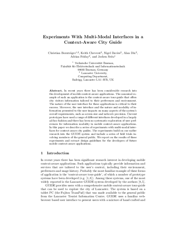 (PDF) Experiments with Multi-modal Interfaces in a Context-Aware City Guide