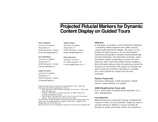 (PDF) Projected Fiducial Markers for Dynamic Content Display on Guided Tours