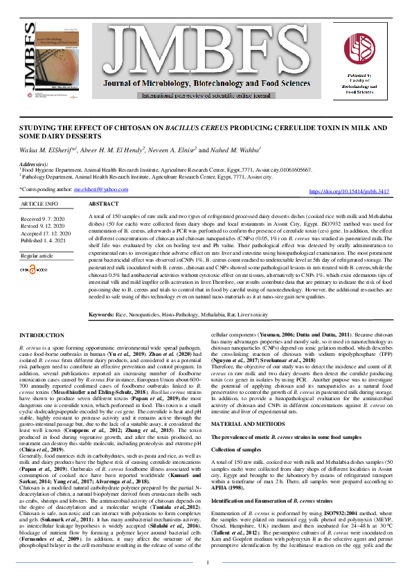 (PDF) Studying the Effect of Chitosan on Bacillus Cereus Producing ...