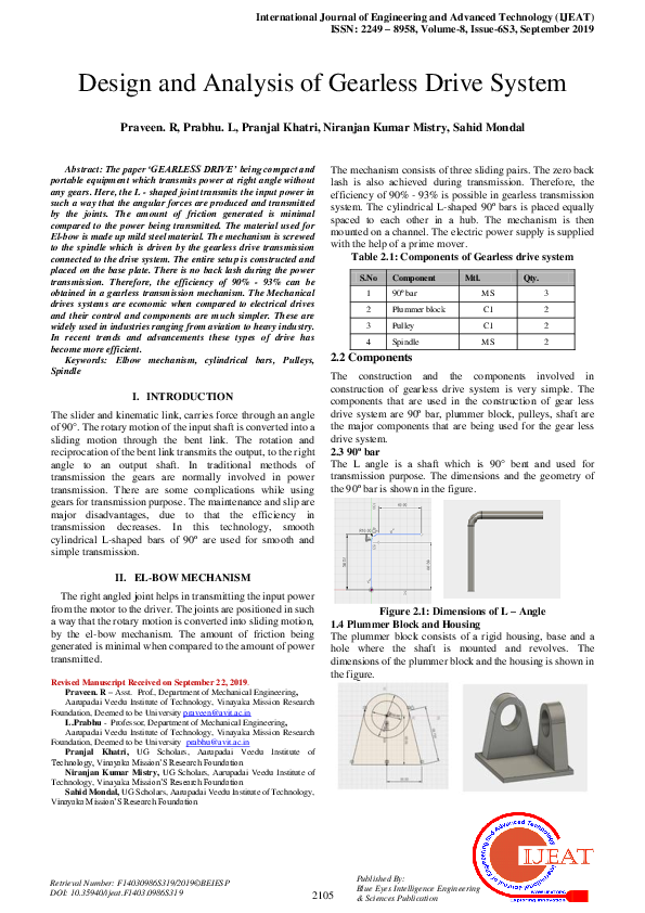 (PDF) Design and Analysis of Gearless Drive System