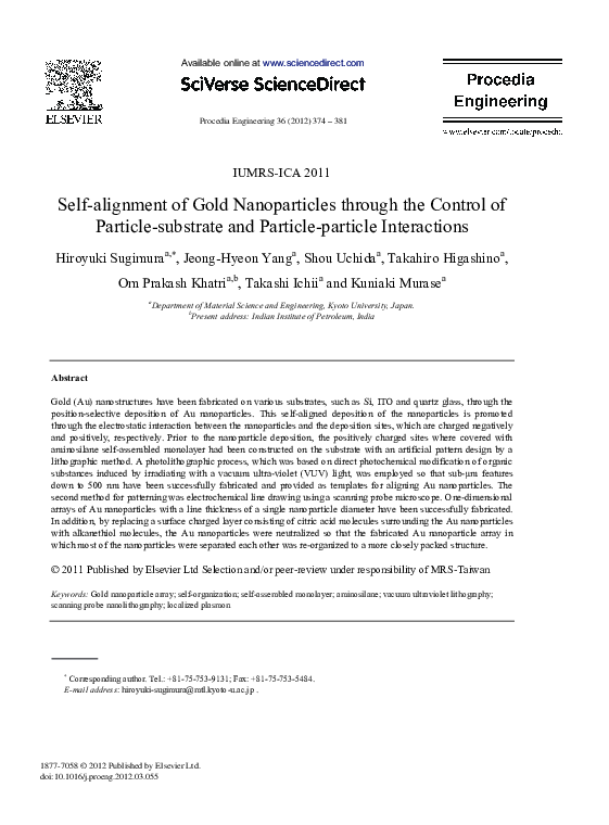(PDF) Self-alignment of Gold Nanoparticles through the Control of Particle-substrate and ...
