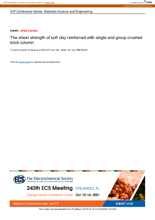 (PDF) The shear strength of soft clay reinforced with single and group ...