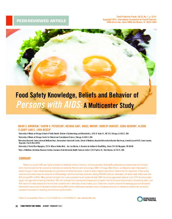 (PDF) Food Safety Knowledge, Beliefs and Behavior of