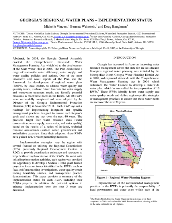 (PDF) Georgia's Regional Water Plans - Implementation Status | Doug ...