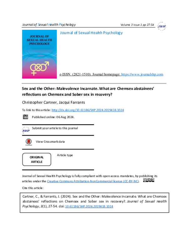 (PDF) Sex and the Other: Malevolence Incarnate. What are Chemsex abstainees’ reflections on ...