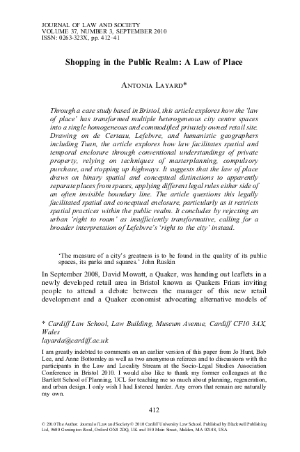 (PDF) Shopping in the Public Realm: A Law of Place