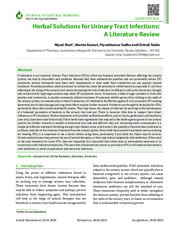 (PDF) Herbal Solutions for Urinary Tract Infections: A Literature Review