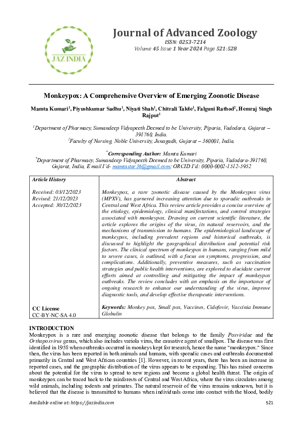 (PDF) Monkeypox: A Comprehensive Overview of Emerging Zoonotic Disease